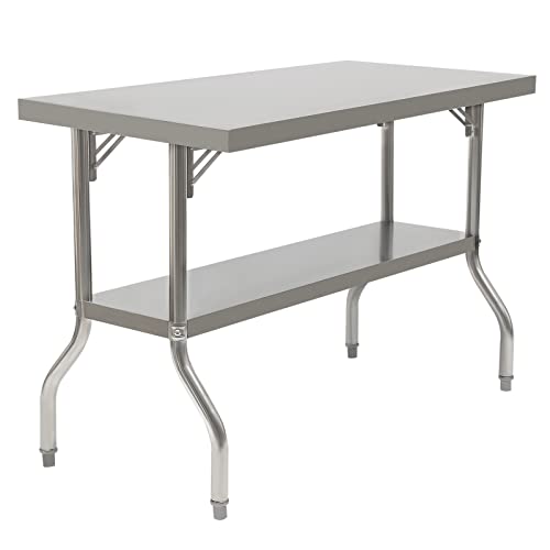 Fetcoi Folding Commercial Worktable Workstation, Stainless Steel Table for Prep & Work, 48 x 25 x 33.5 Inch Heavy Duty Folding Table Work Table for Kitchen Restaurant, 1100 lbs Load