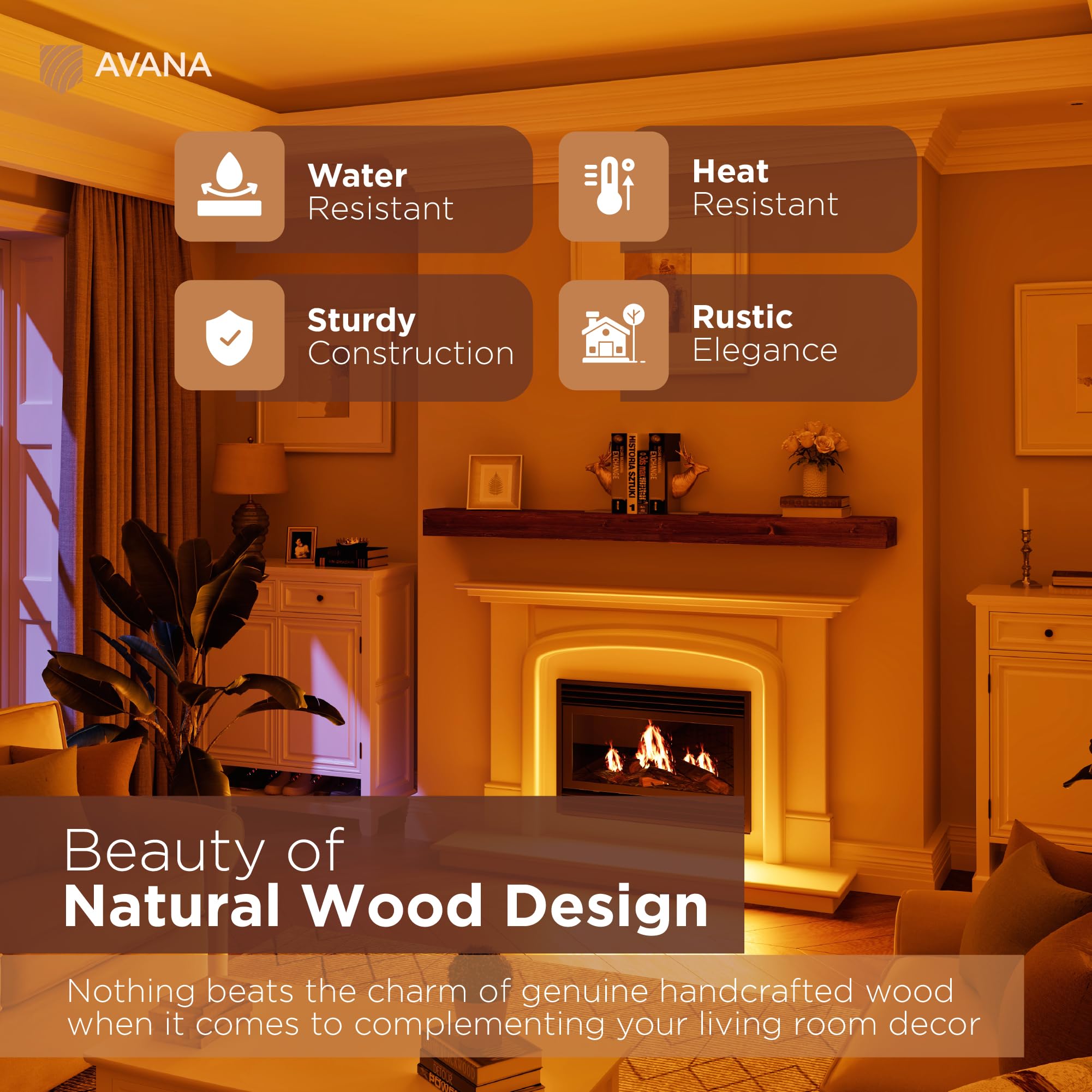 Avana Fireplace Mantel - Wall-Mounted Mantles for Over Fireplace - Farmhouse Fireplace Mantle Shelves - Handcrafted Wood Fireplace Mantels - Floating Fireplace Mantel 72 X 8 X 3 - Rustic Traditional