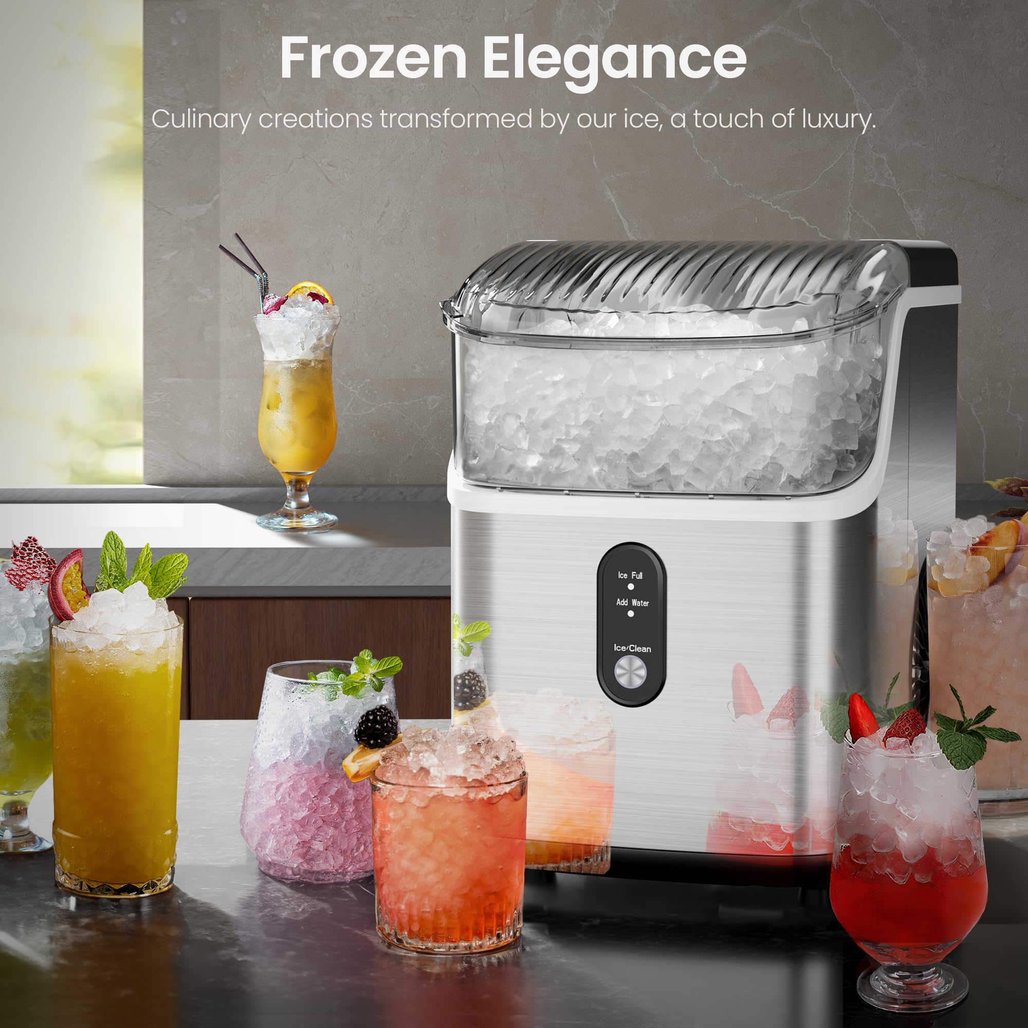 Kismile Nugget Ice Makers Countertop,Pebble Ice Maker Machine with Chewable Ice, 35lbs/Day,One-Click Operation,Self-Cleaning Countertop Ice Machine,Pellet Ice Maker Countertop for Home/Kitchen/Office