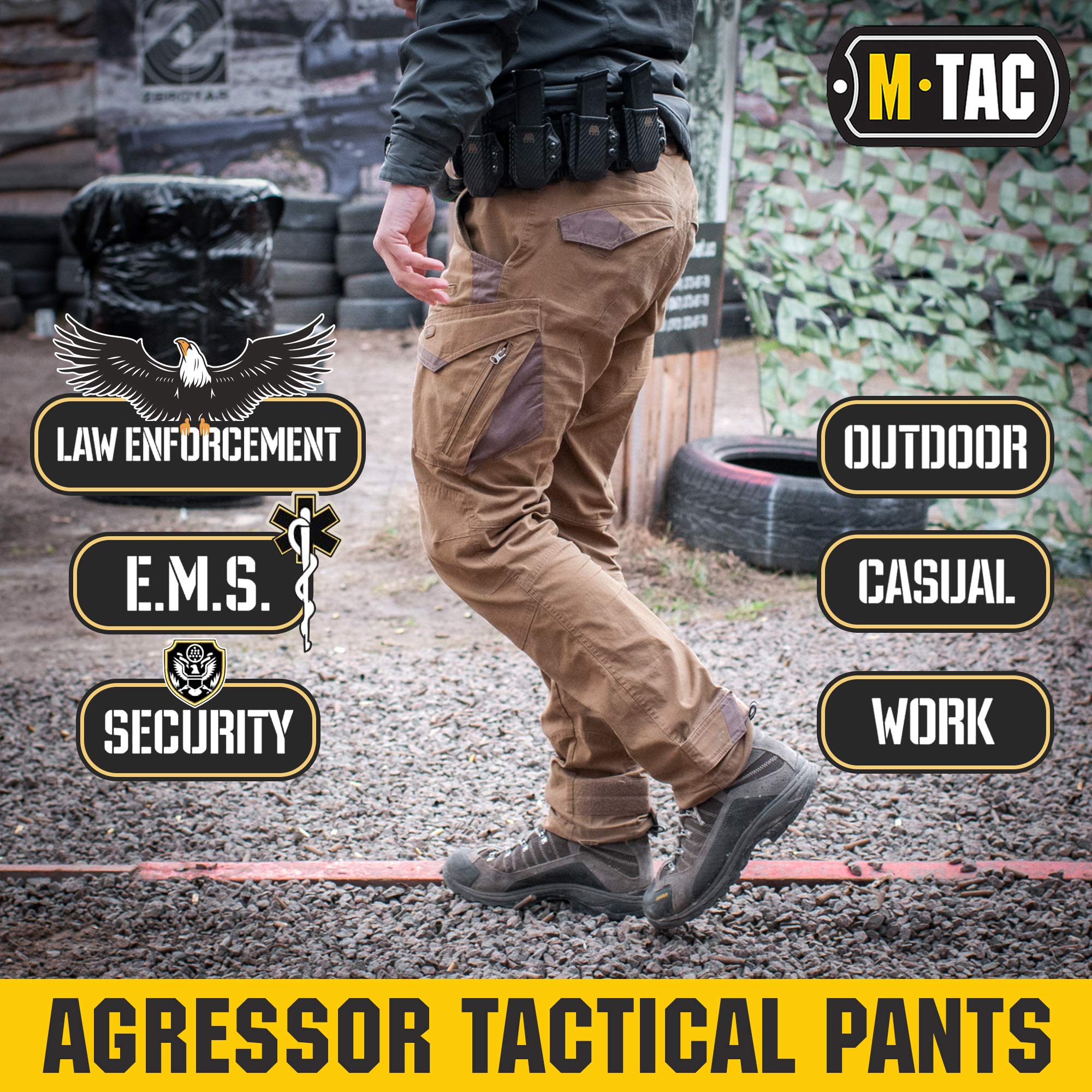 Aggressor Flex - Tactical Pants - Men Black Cotton with Cargo Pockets (Coyote Brown, W34 / L36)