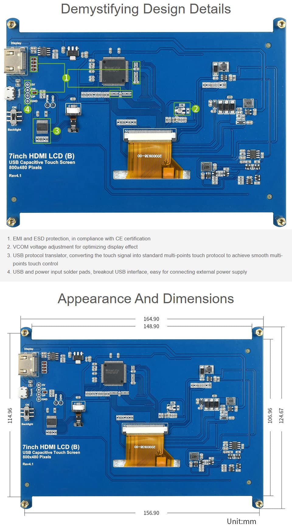 Waveshare 7inch HDMI LCD B for Various Systems Raspberry Pi/Raspberry Pi 3 Model B+ 800x480 Rev3.1 Capacitive Touch Screen LCD Display HDMI Interface.