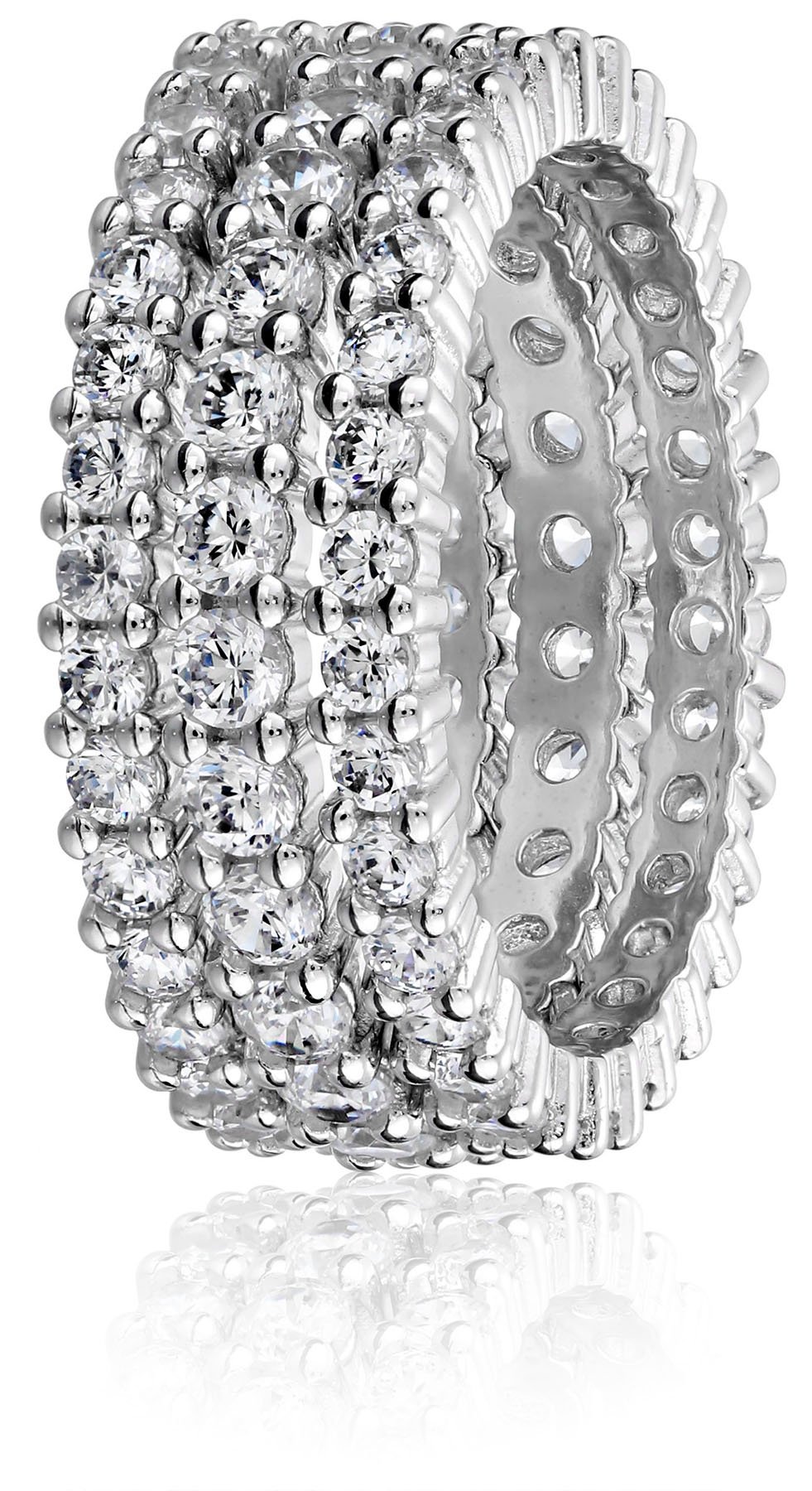 Amazon Essentials Sterling Silver Cubic Zirconia All-Around Band Stacking Ring Set (Set of 3), Size 5.5 (previously Amazon Collection)