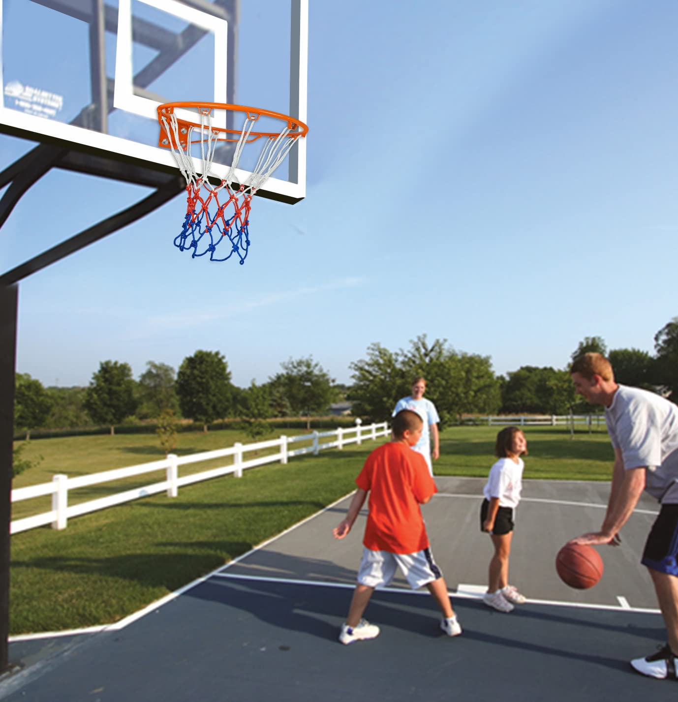 Aoneky Basketball Rim Replacement, Standard 18" Size Basketball Goal Hoop with Net - 14mm Orange