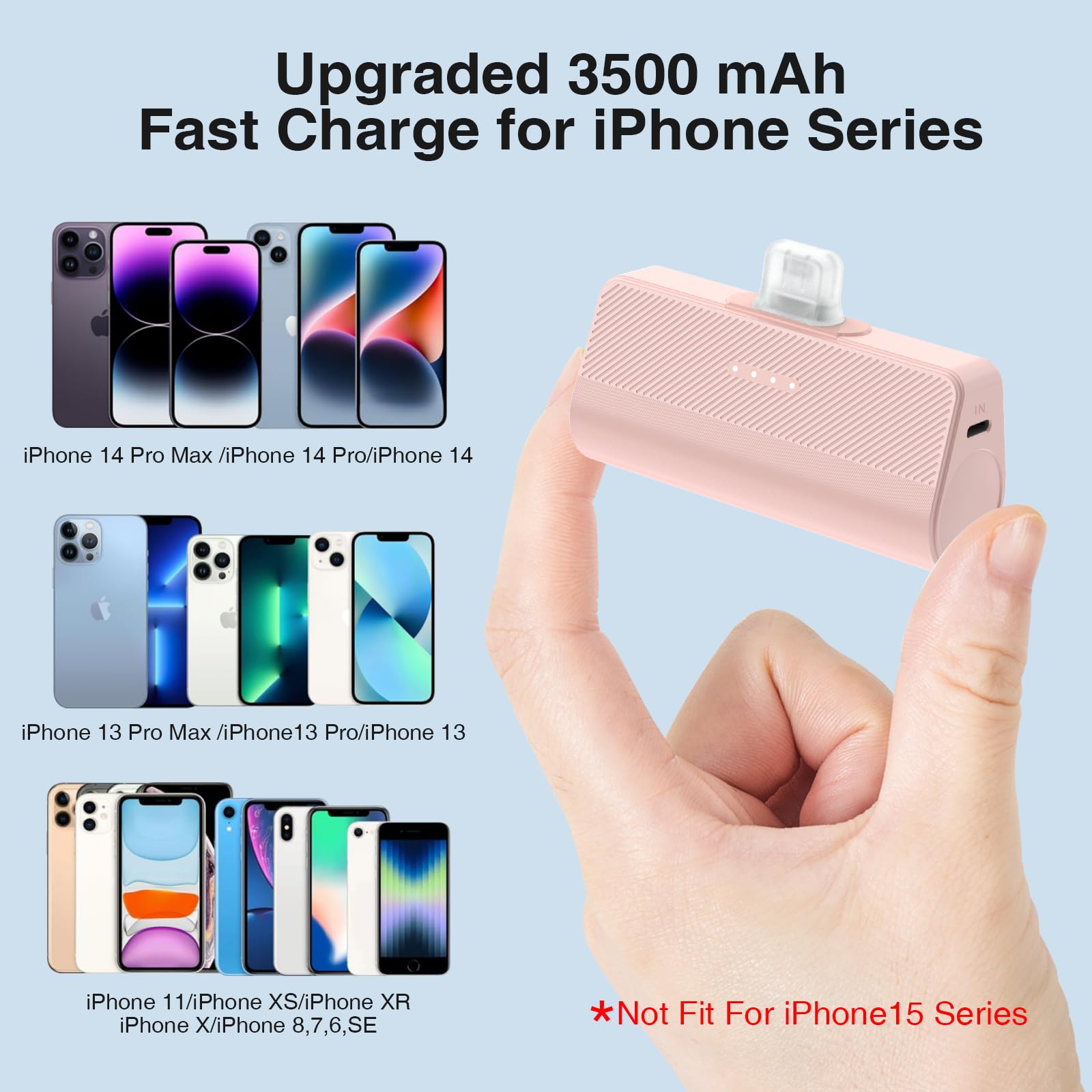 ATGIH Portable Charger for iPhone,3500mAh Ultra-Compact Small Power Bank Compatible with iPhone 6/7/8/SE/11/XR/12/12 Pro Max/13/13 Pro Max/14/14 Pro Max/14 Plus/Airpods Series(Pink)