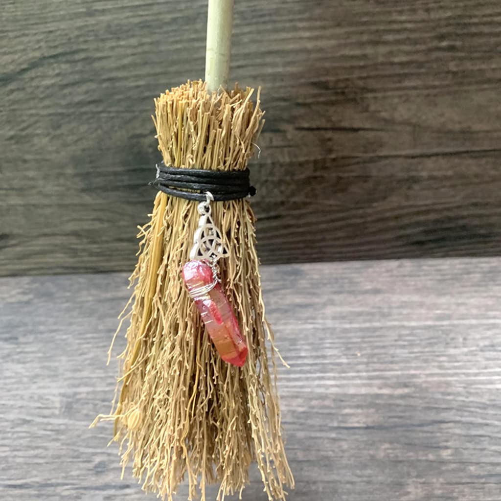 Broom Straw Witch Brooms With Hanging Crystal Pendant Decorations For Halloween Broom Accessories