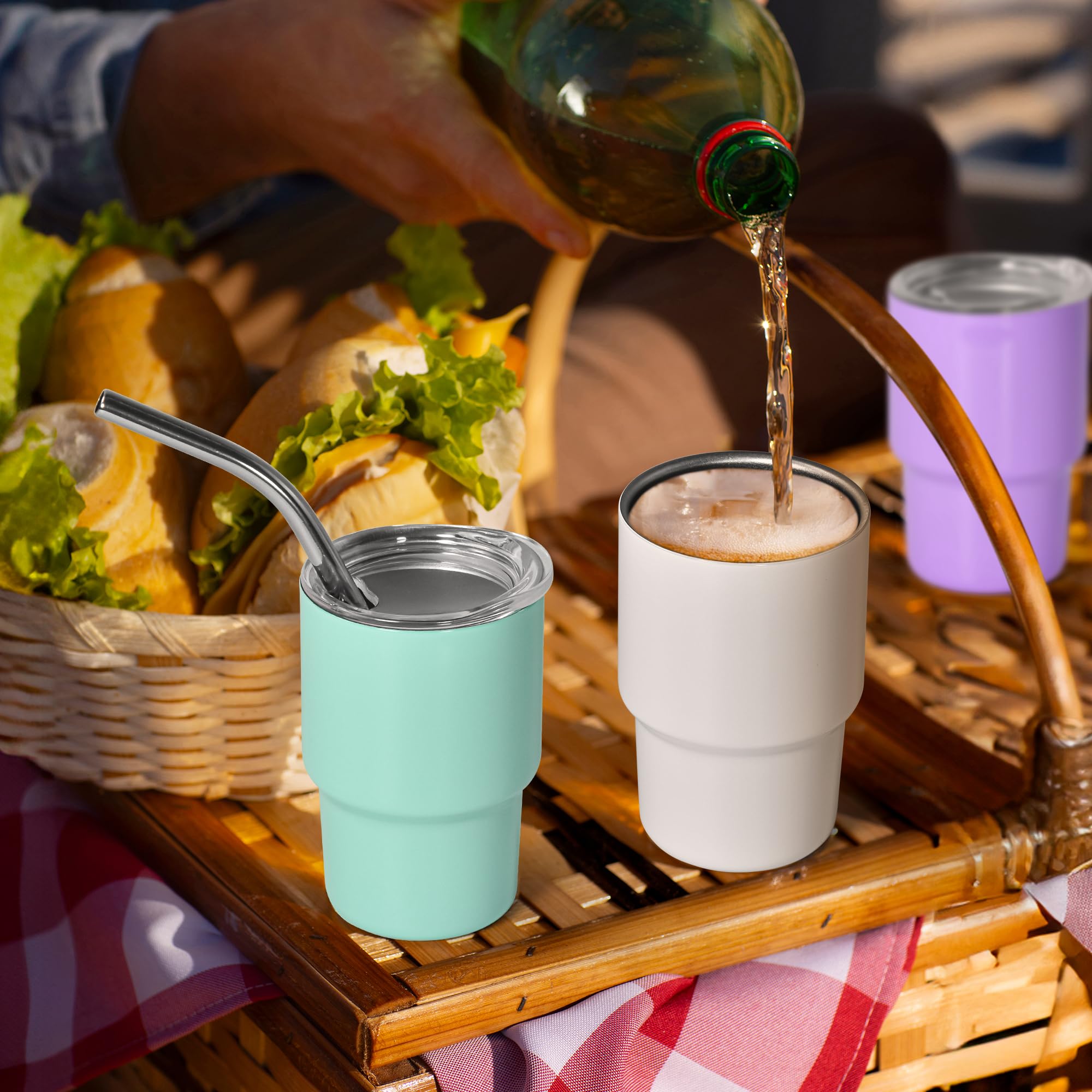 AGH 3 oz Mini Tumbler Shot Glass with Straw and Lid White Stainless Steel Sublimation Tumblers Double Wall Vacuum Insulated Cups, 6 Pack