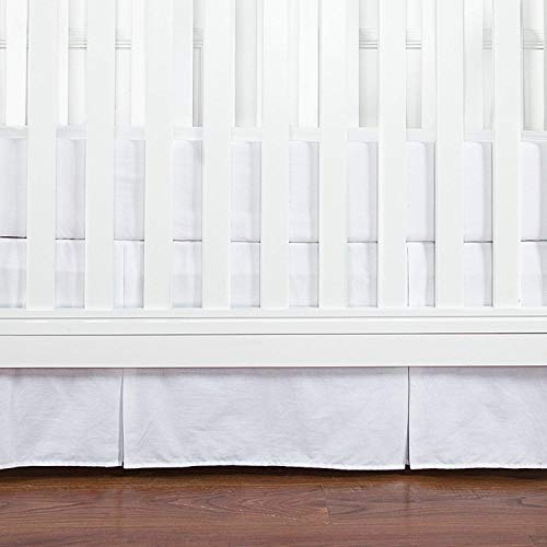 TILLYOU Crib Bed Skirt White Pleated for Baby Boys Girls, 100% Natural Soft Dust Ruffle, Standard Nursery Bedding Toddler Bedskirt Solid, 14" Drop
