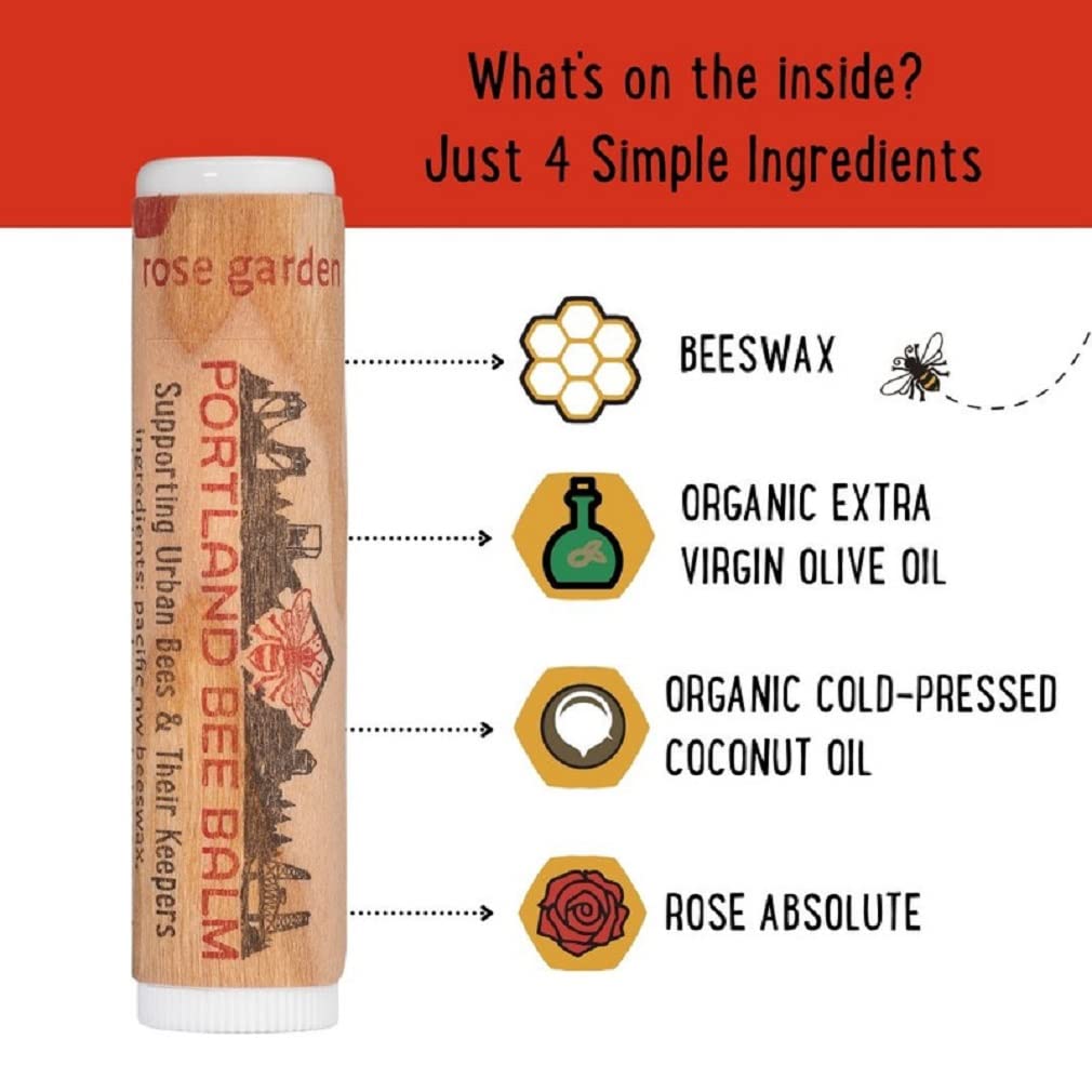 Portland Bee Balm All Natural Handmade Beeswax Based Lip Balm, Rose Garden 3 Count