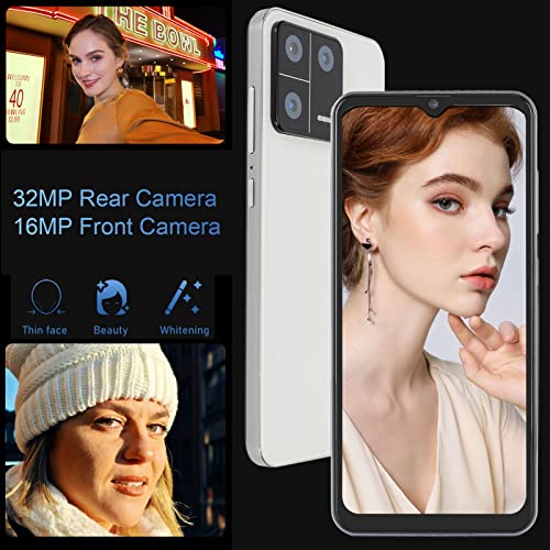 ANGGREK M13 Smartphone 6.53 Inch 6GB 128GB for Android 12 5G WiFi Mobile Phone Support 4G Network 32MP Rear Camera 16MP Front Camera 100‑240V White (US Plug)