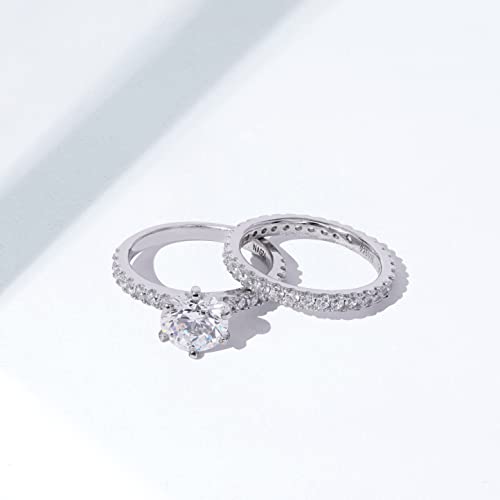 Amazon Essentials Platinum-Plated Sterling Silver Round Ring Set made with Infinite Elements Cubic Zirconia (1 Carat Center Stone), Size 8 (previously Amazon Collection)