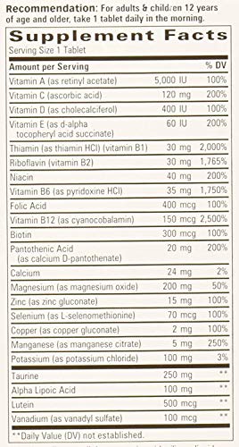 Alpha Betic Once Daily Multivitamin for Diabetics, Gluten Free, Sugar Free, Extended Energy Dietary Supplement, 30 Tablets (3 Pack)3