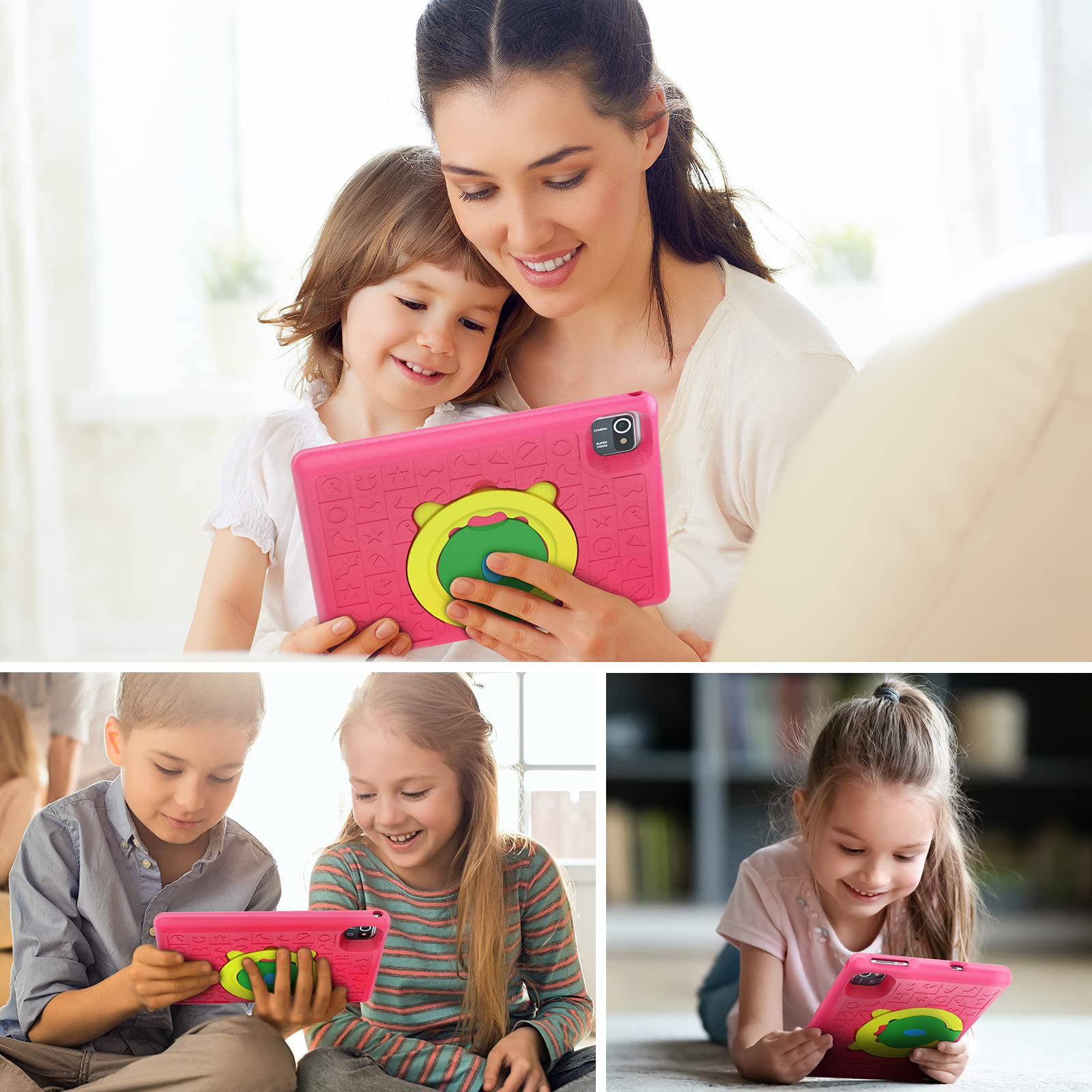 AMIAMO Kids Tablet 10 Inch, Android 13 Kids Tablet 10.1" Display 5000mAh Kidoz Pre Installed Parental Control Learning Tablet, 6GB+64GB Quad Core Processor Wi-Fi Bluetooth Kid-Proof Case (Pink)