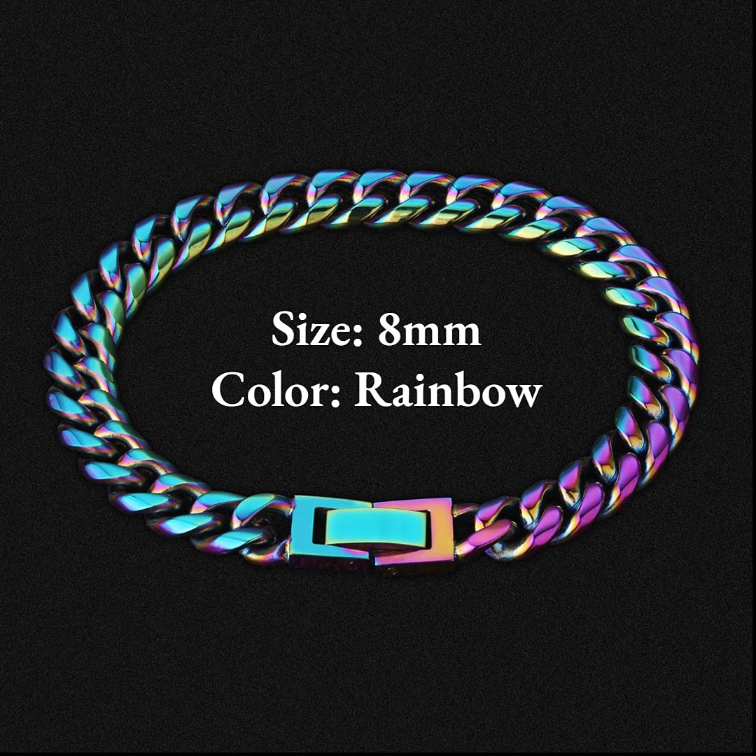 Apzzic 10mm Stainless Steel Cuban Link Chains Hip Hop Chunky Heavy Cut Curb Bracelet for Men Women Colorful 8.5inch