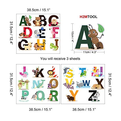 Alphabet Wall Decals, H2MTOOL Removable Animal ABC Educational Wall Stickers for Kids Nursery Room Decor (Alphabet)