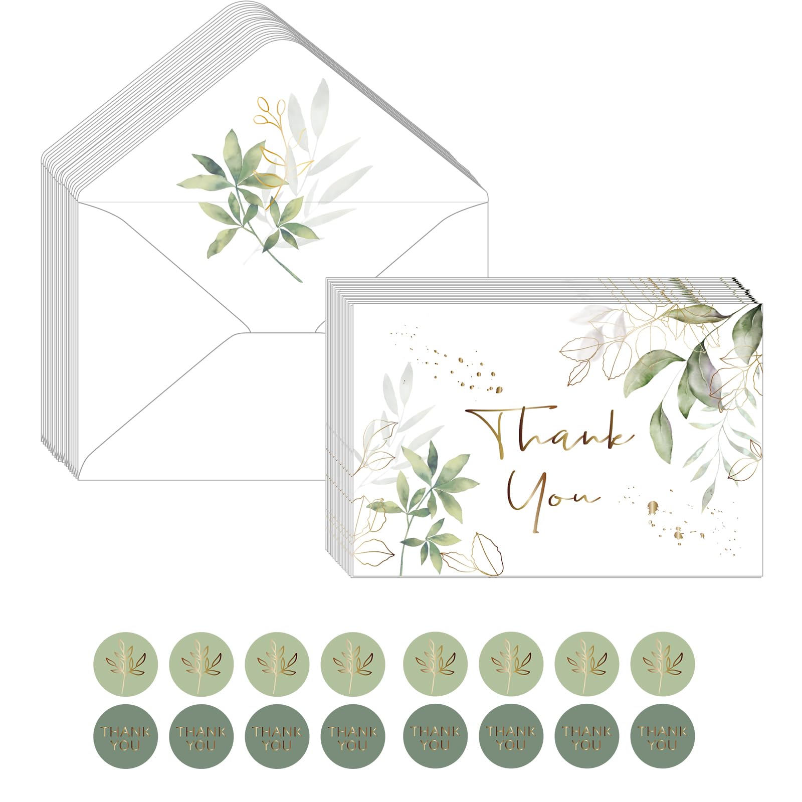 BRT Bearingshui Greenery Thank You Cards with Envelopes and stickers Total 40PK, 4x6 Inches Baby Shower Thank You Cards Bridal Shower Thank You Cards Birthday Wedding Blank Notes Thank you Cards