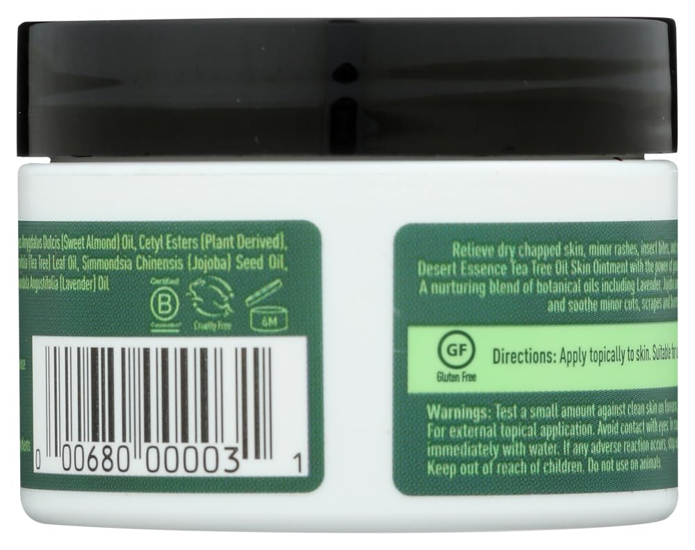 Desert Essence Tea Tree Oil Skin Ointment - 1 Fl Ounce - Pack of 2 - Jojoba & Lavender Essential Oils - Vitamin E - Sweet Almond Extract - Moisturizer For Dry Skin, Skin Irritations, Cuticles