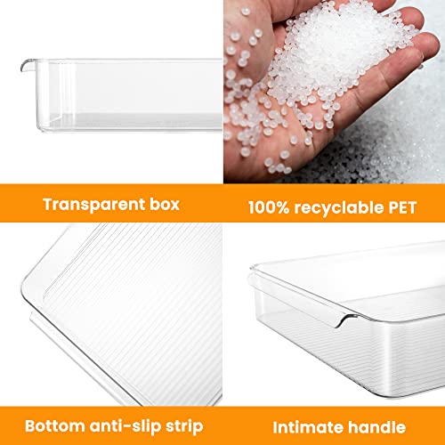 vacane 2 Pack Refrigerator Organizer Bins,Food Storage Container with Lids for Fruit, Vegetables, Bacon Meat Cheese Keeper Marinade Tray, Stackable Freezer Storage Containers