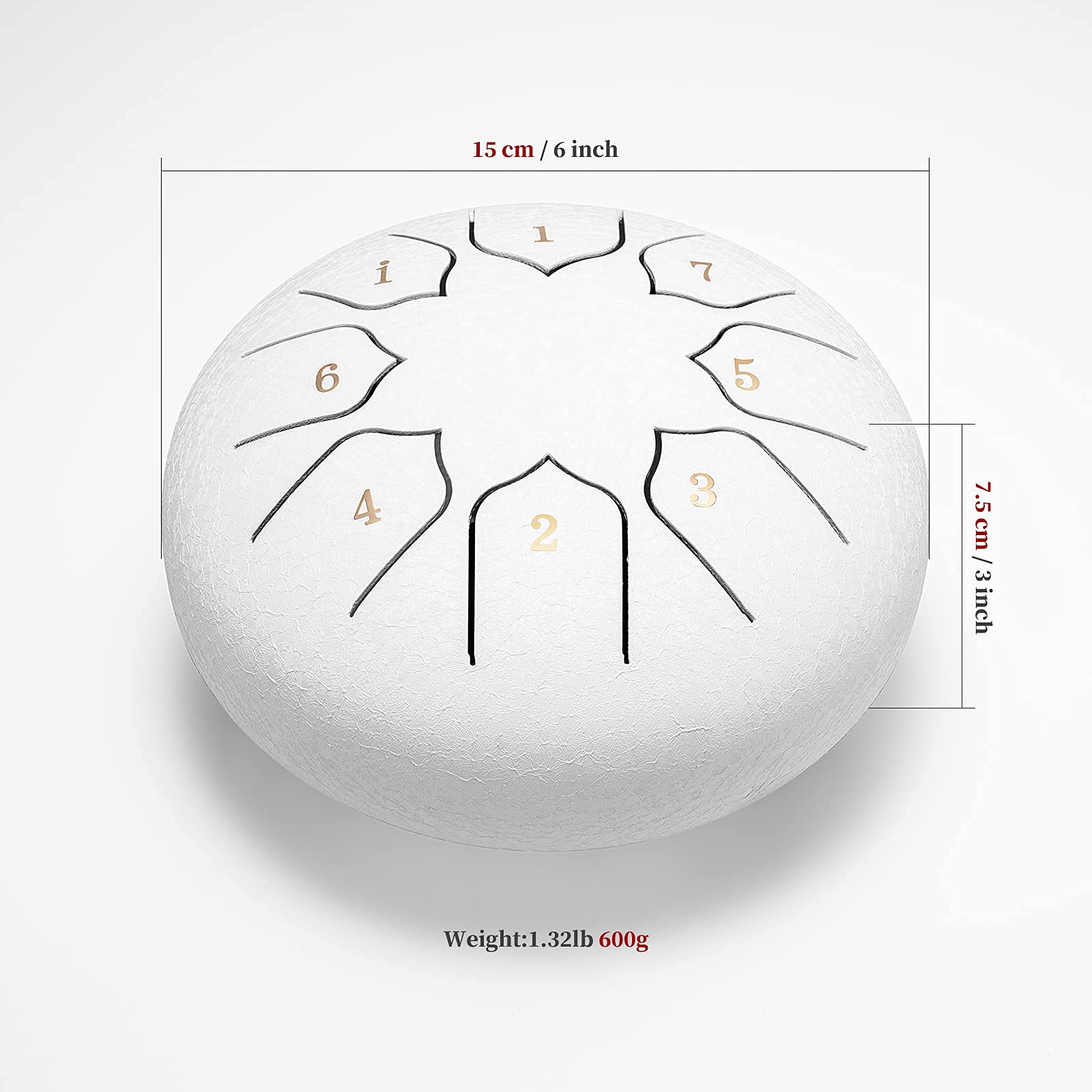 YeahLoop Steel Tongue Drum,6 Inch 8 Notes Tambourine,Percussion Set with Bag,Music book,Mallets,Mallet Holder and Finger Plectrums for Meditation Entertainment (White)