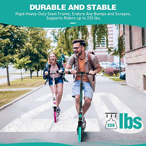 BELEEV V5 Scooters for Kids 6 Years and up, Folding Kick Scooter 2 Wheel for Adults Teens, 4 Adjustable Handlebar, 200mm Big Wheels, Lightweight Sports Commuter Scooter, up to 220lbs(Auqa)