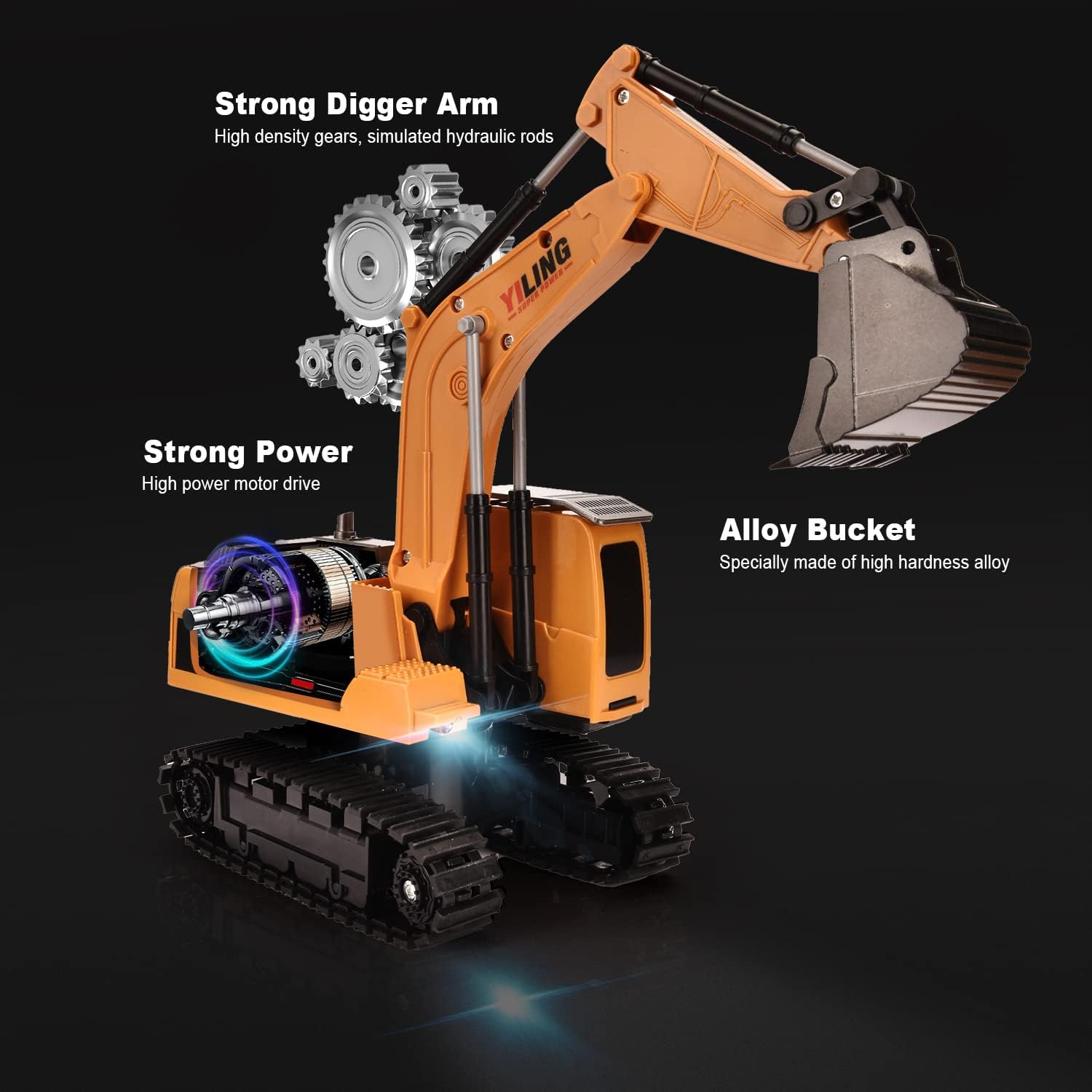 Hodlvant Remote Control Excavator Toy, Engineering Digger Truck, Metal Shovel Digger Vehicles with Lights & Sounds, 2.4Ghz RC Construction Car with 2 Batteries, Gifts for Kids Boys Age 3 4 5 6 7 8 9+