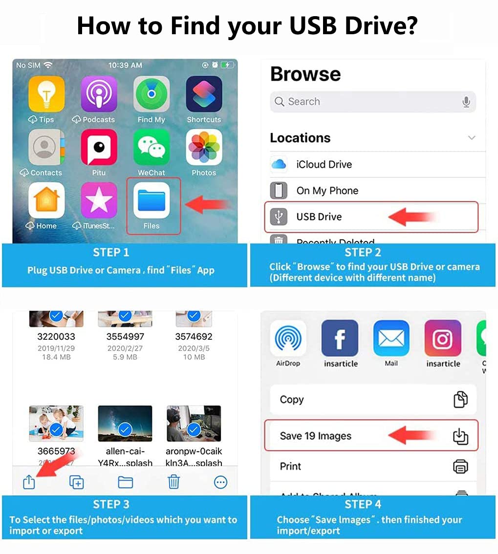 Apple Lightning to USB Camera Adapter with Charging Port, USB 3.0 OTG Cable for iPhone/iPad to Connect Card Reader, USB Flash Drive, U Disk, Keyboard, Mouse, Hubs, MIDI, Plug & Play