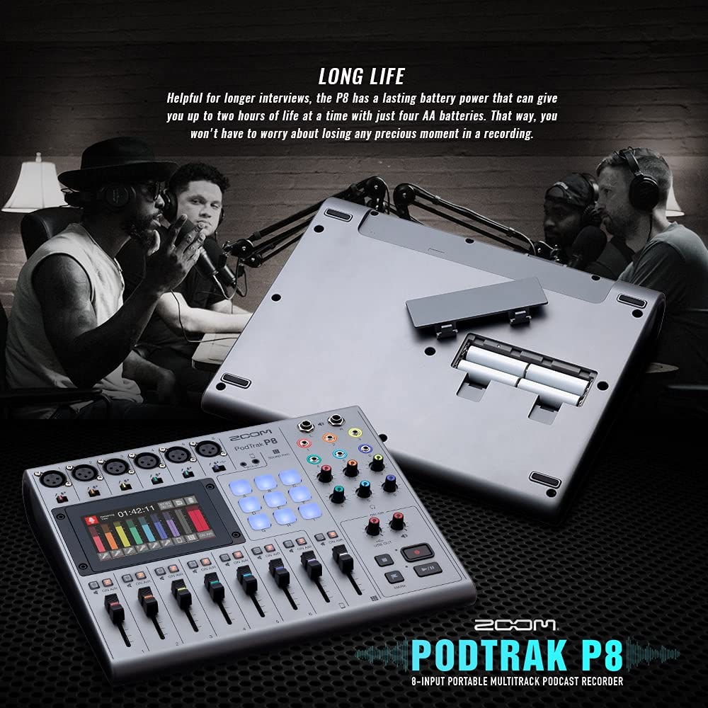 Zoom PodTrak P8 Portable Multitrack Recorder Perfect for Podcasting, Twitching and More in Premium Accessories Bundle with x4 Stereo Headphones, x4 Microphones, Batteries Cleaning Kit & More