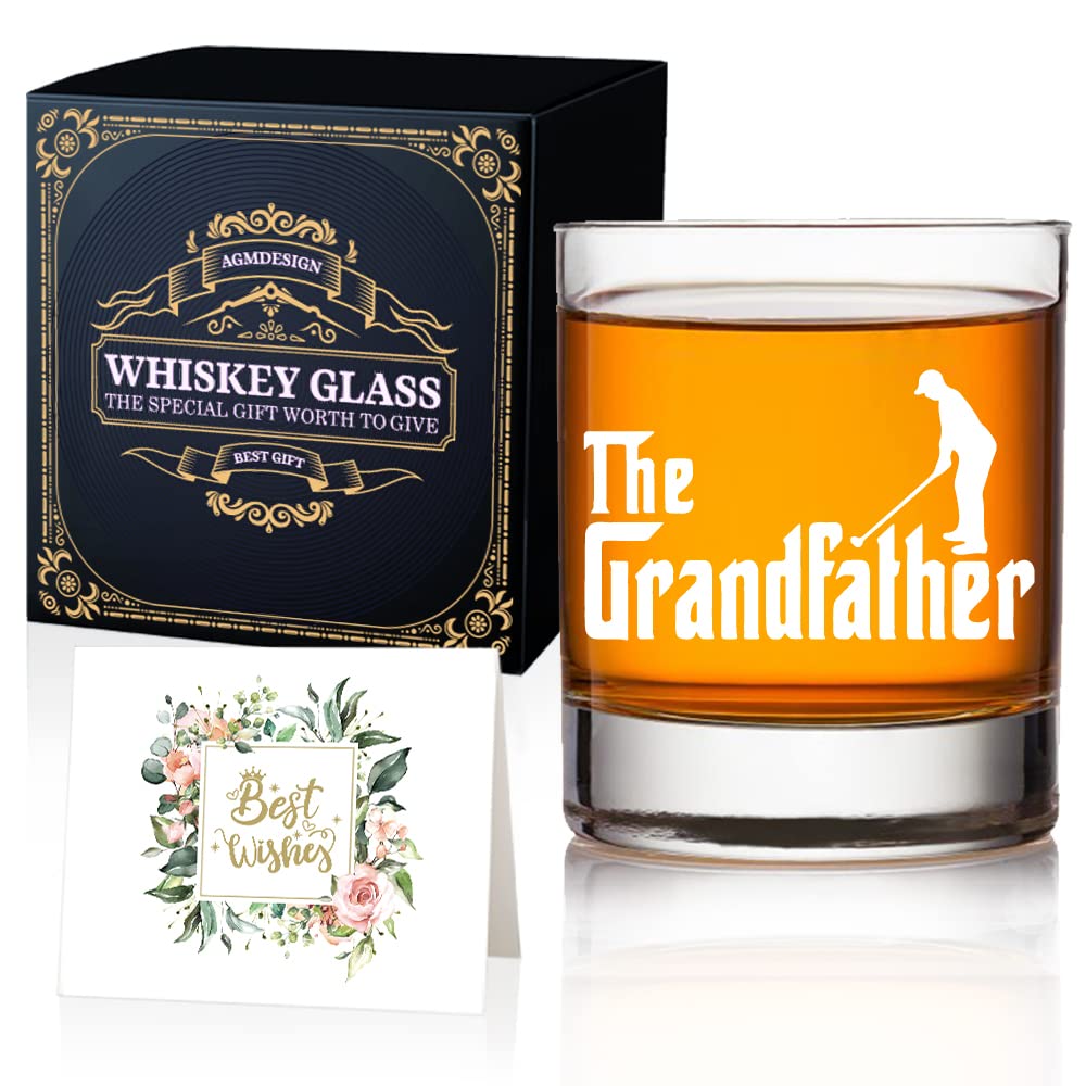 AGMDESIGN, The Grandfather Whiskey Glasses, Fathers Day Gift for Golf lovers,Him, Husband, Brother, Dad,Grandpa, Pregnancy Reveal Gift for New Grandfathers