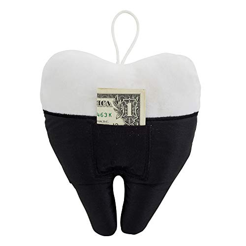 Stephan Baby Plush Tooth-Shaped Fairy Pillow, White with Appliqued Tuxedo Accents,F3044