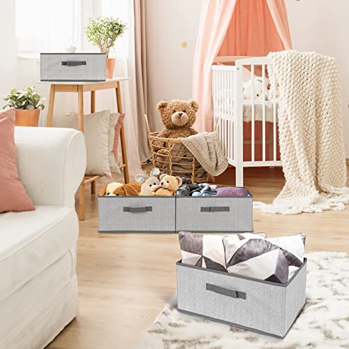 COSIFO 4pc Drawer Storage Bins, 23L Collapsible Fabric Clothes Toy Closet Organizers Boxes, Decorative Storage Baskets with Handle for Wardrobe Closet Bookshelf Nursery Office (Rectangular Gray)