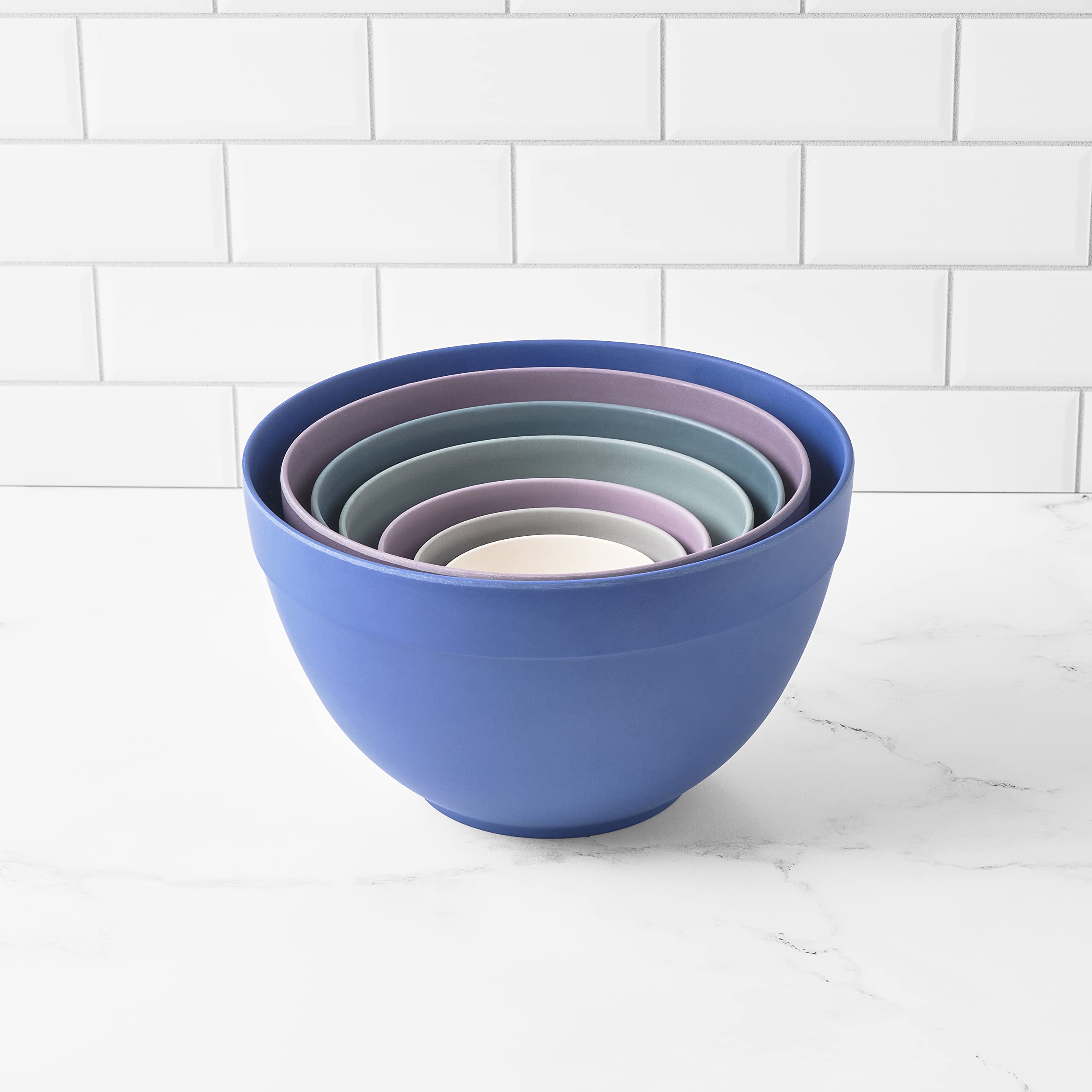 Bamboozle Nesting Bowls Set for Mixing and Serving, Dishwasher Safe, 7-Piece, Thistle