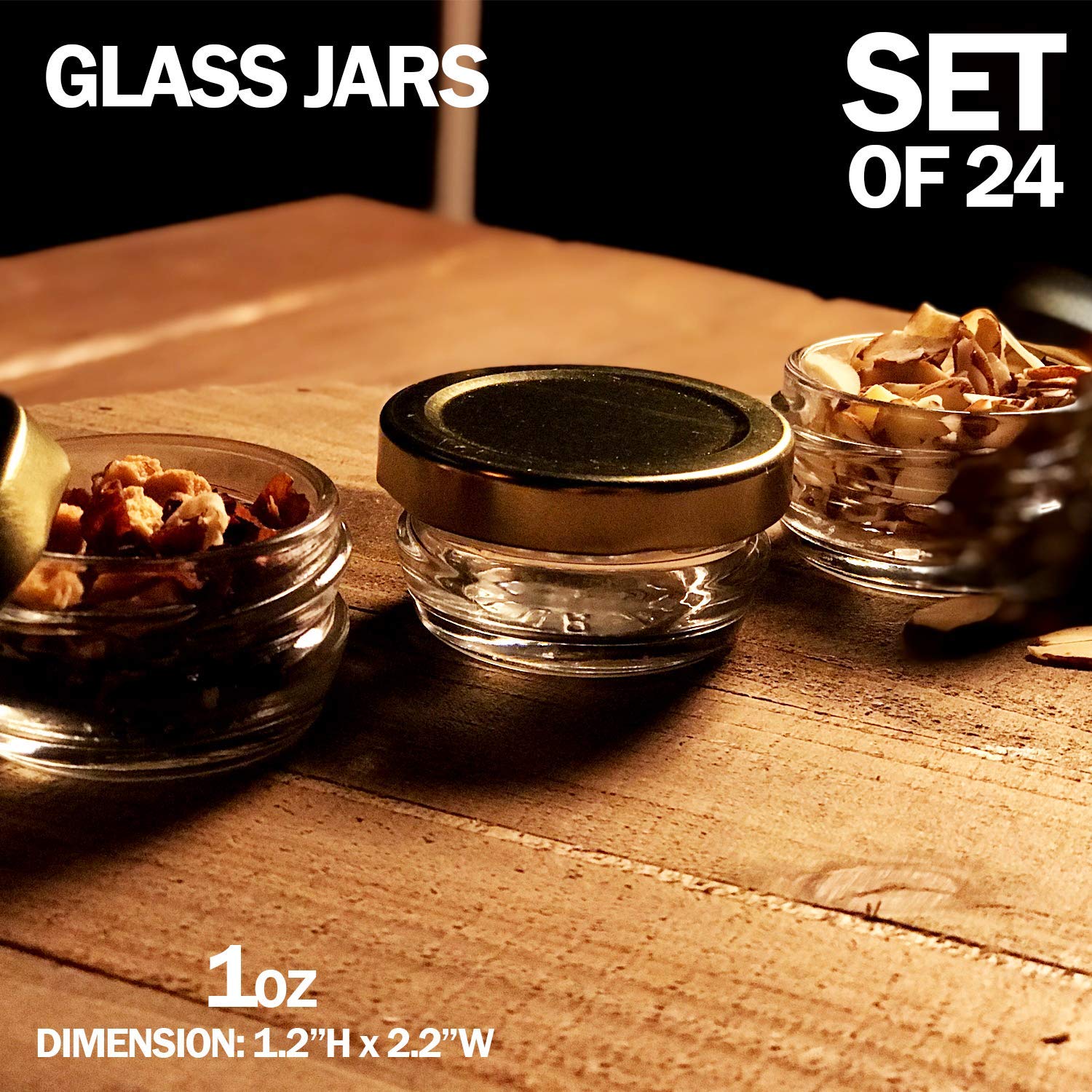 Caviar Line Small Mini Glass Jars With Tin Lids - 24 pcs x 1 oz / 28 g β All Purpose Empty Storage Jars