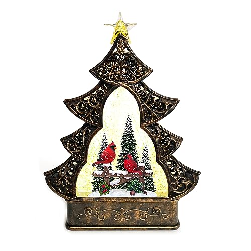 Christmas Snow Globes,Snow Globe with 8 Christmas Music Songs,6 Hours Timer Glitter Snow Globes Lantern,Christmas Tree Shape Snow Globe with Christmas Tree and Cardinal.