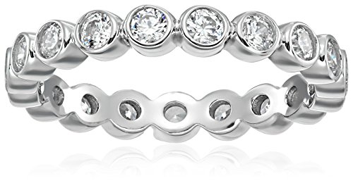 Amazon Essentials Platinum-Plated Sterling Silver Infinite Elements Cubic Zirconia Round Bezel set Eternity Band Ring, Size 8, (previously Amazon Collection)