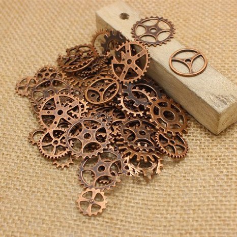 Aoyoho 100 Gram Assorted Antiqued Copper Metal Skeleton Steampunk Gears Charms Pendant Clock Watch Wheel Gear for Crafting,Jewelry Making Accessory (Copper)