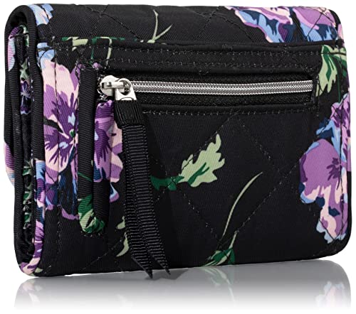 Vera Bradley Women's Performance Twill Riley Compact Wallet With RFID Protection, Floating Plum Pansies, One Size