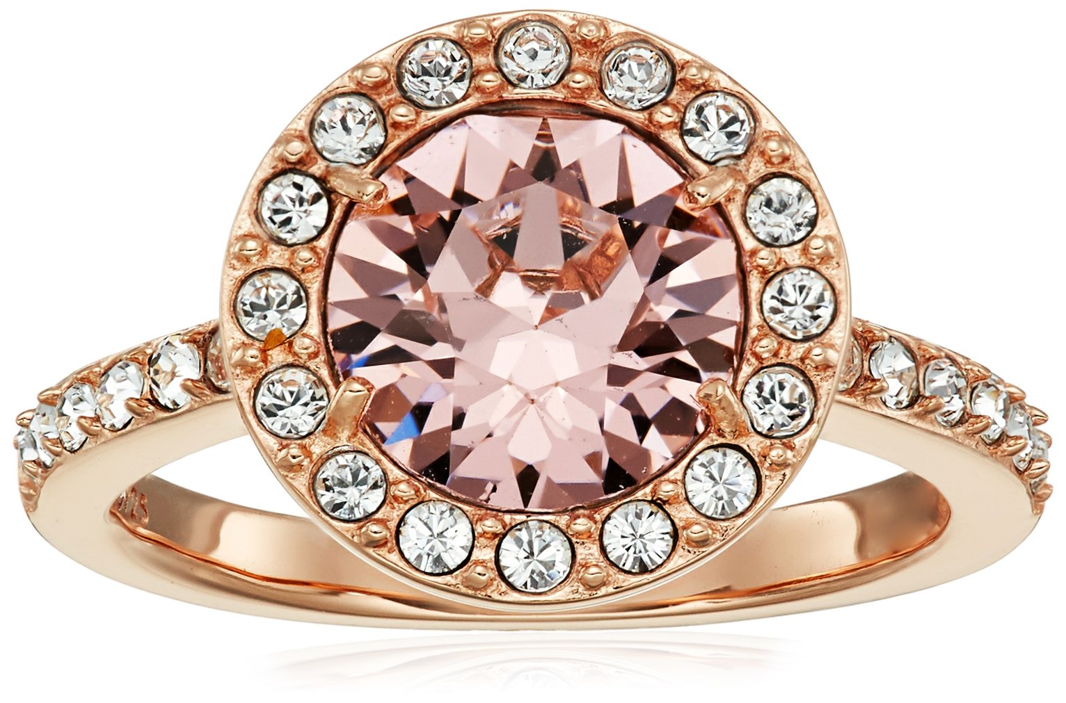 Amazon Essentials Rose-Gold-Plated Sterling Silver Imported Crystal Morganite Round Halo Ring Size 8, (previously Amazon Collection)