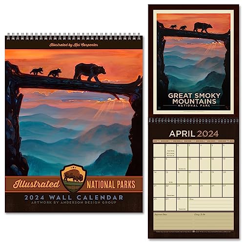 Americanflat 2024 Calendar - National Park Artworks Designed by Kai Carpenter - Large Wall Calendar with Monthly Format - Hanging Monthly Calendar Planner - 10x26 Inches When Open