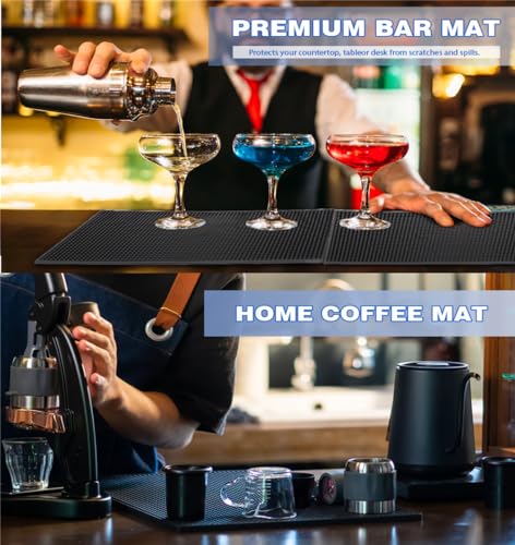 Bar Mat Spill Mat for Cocktail and Coffee Bar Set of 4 Nonslip Flexible Rubber Bar Service Spill Mat Barber Mats Dish Drying Mat (24" x 12"+18" x 12"+23" x 3"+12" x 6" Black)