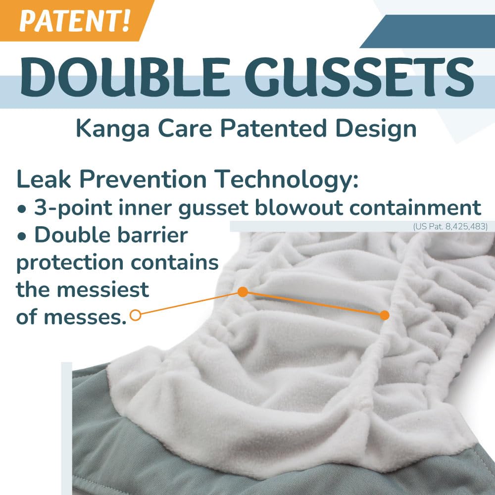 Kanga Care Rumparooz G3 Cloth Diaper Reusable One Size Pocket Diaper Patented Inner Double Gusset 2 pcs Microfiber Insert Soaker (6-55+ lbs) - Charlie