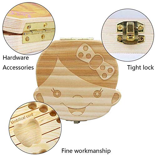 Aiky Wooden Baby Tooth Fairy Box Teeth Holder For Kids Lost Teeth Keepsake Save Collection (Girl)