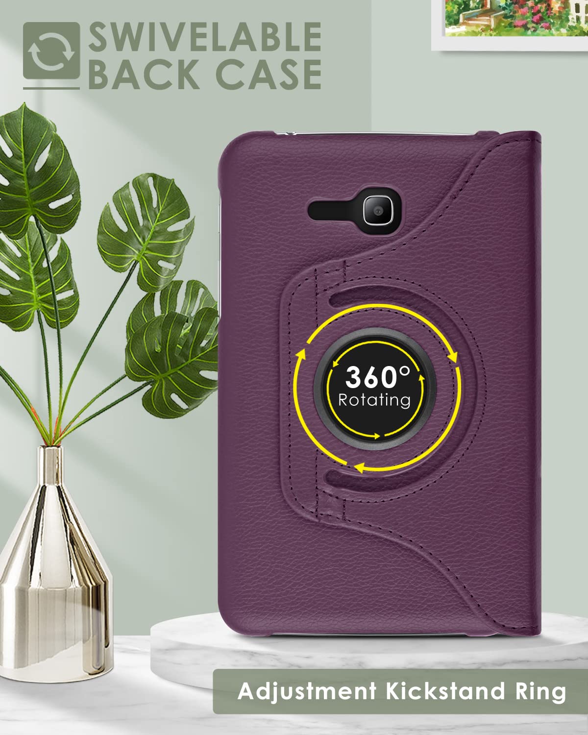 DETUOSI Rotating Case for Samsung Galaxy Tab 3 Lite 7.0" 2014 (SM-T110/ T113), 360° Swivel Multi-Angle Stand Folio Lightweight Leather Book Cover + Protective Hard Back Shell + Elastic Strap Closure