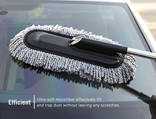 MoKo Car Duster, Multipurpose Car Wash Brush Exterior and Interior Microfiber Duster with Extendable Handle for Cleaning - Grey