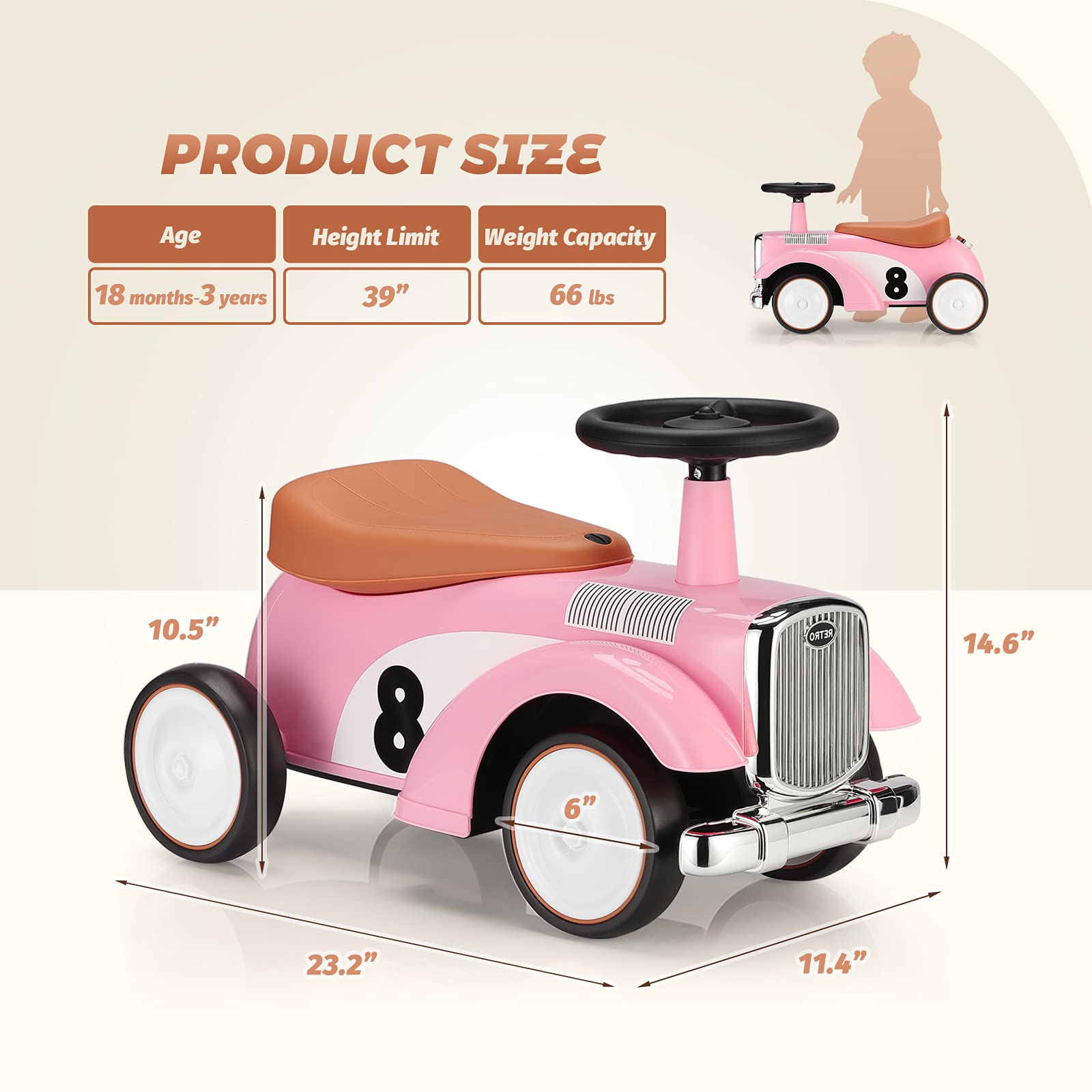 Toddler Car - JOYLDIAS Ride on Cars for Toddlers for 1.5-3 Years Old with Limited Steering Wheels, Secret Storage, Pink
