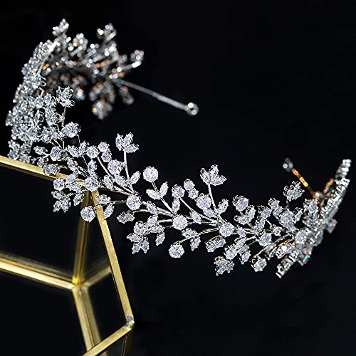 Aoligrace CZ Bride Headband Birthday Party Headpiece Silver Gold Cubic Zirconia Bridal Headwear Wedding Hair Accessories