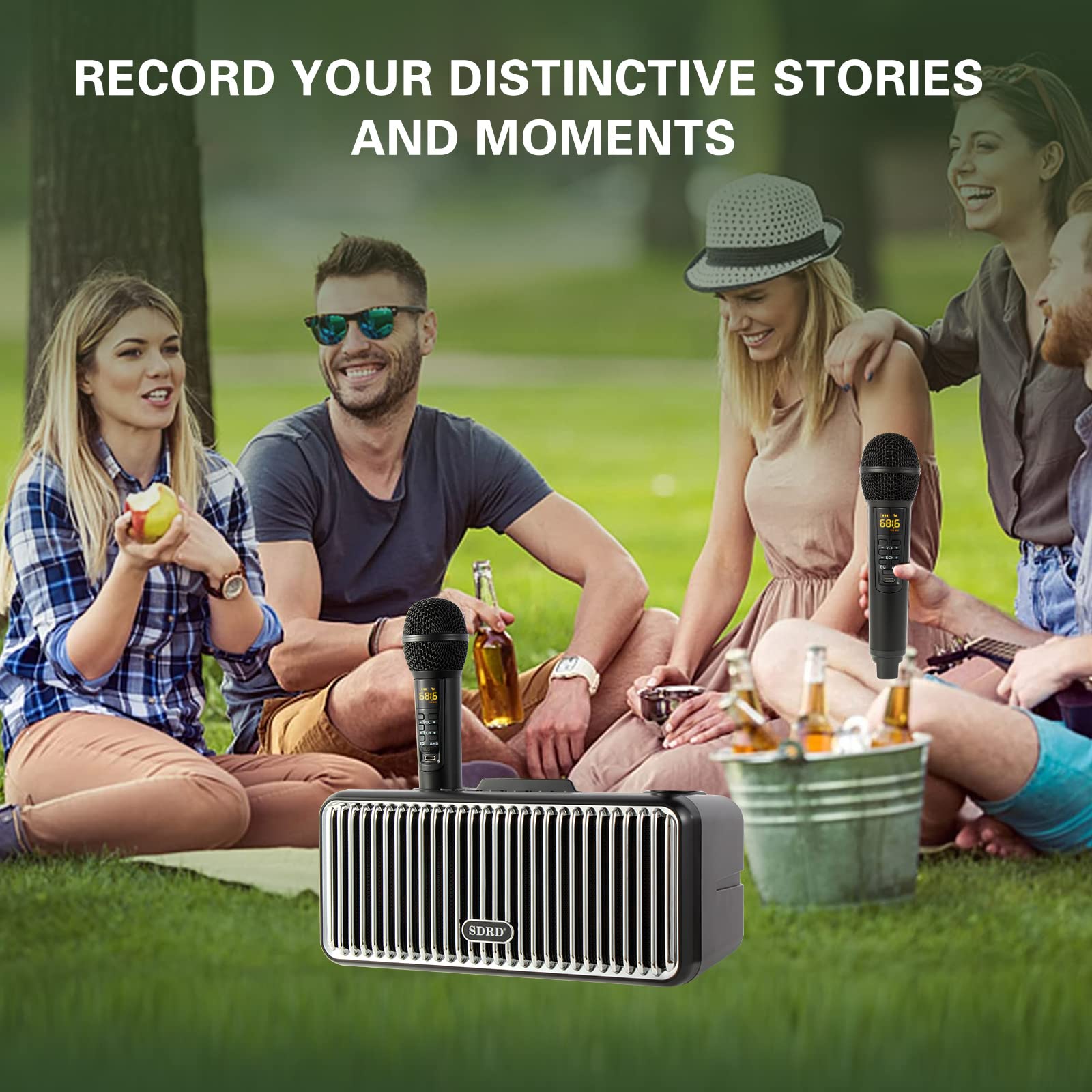 Karaoke Machine for Adults and Kids,Bluetooth Karaoke Speaker with 2 Wireless Microphone,Party Speakers with Phone Holder,HD Sound PA System Support TWS,TFcard,AUX in,for Party/Meeting