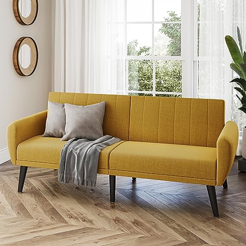 BELLEZE Convertible Sofa Bed, Modern Loveseat, Sleeper Sofa, Futon Couch for Living Room, Guest Room, Garage - Melrose (Yellow)