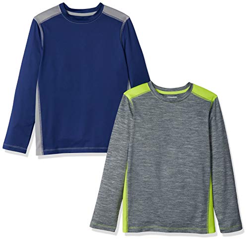 Amazon Essentials Toddler Boys' Active Performance Long-Sleeve T-Shirts, Pack of 2, 2-pack Blue/Grey Heather Colorblock, 4T