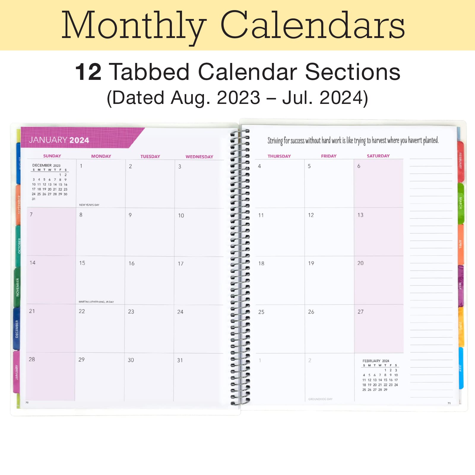 Aug 2023-Jul 2024 Lite Teacher Lesson Planner Notebook 8.5x11 Daily Weekly Monthly Organizers - Includes 7 Periods, Dated Calendar, Page Tabs, Bookmark, and Planning Stickers