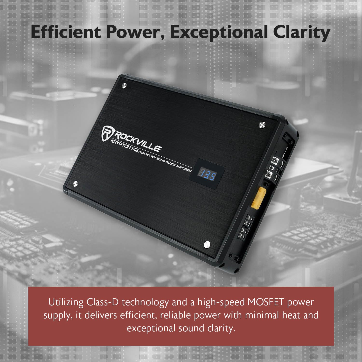 Rockville KRYPTON-M2 Mono Car Amplifier, 1 Ohm, 3000W, Class-D, EQ, Low Pass Filter, Dyno-Certified, Bass Remote, Perfect for Subwoofers and Car Audio