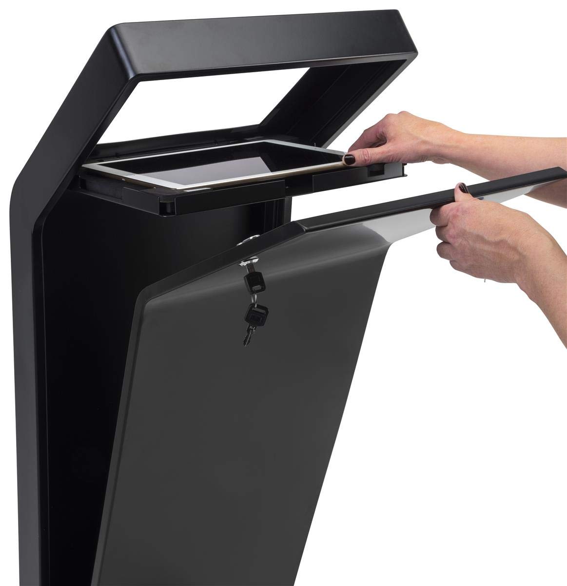 Displays2go Floorstanding Digital Tablet Enclosure, Locking โ (IPGRAND12BK)
